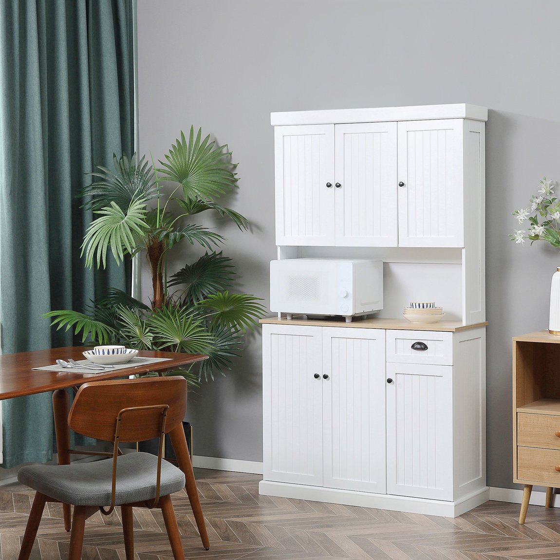 Gracie Oaks Buffet With Hutch, Modern Kitchen Pantry Storage Cabinet ...
