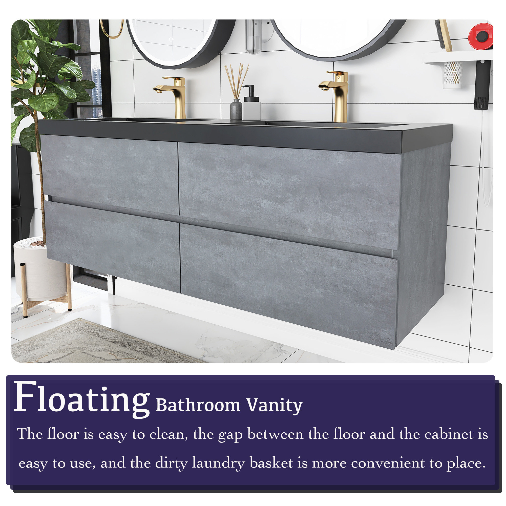 Hokku Designs Ryter 60'' Wall Mounted Double Bathroom Vanity with ...