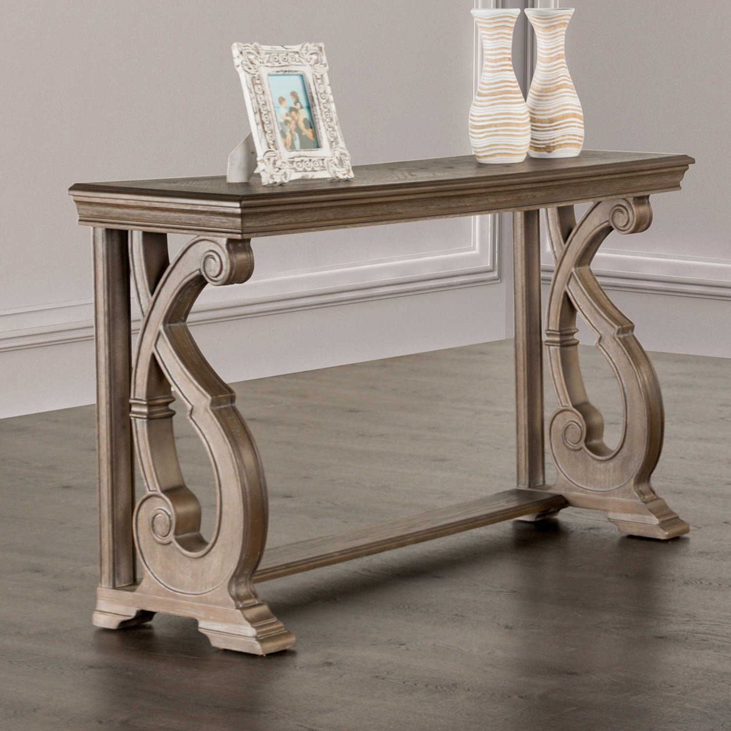 World Menagerie Wooden Sofa Table With Scroll Legs In Oak | Wayfair