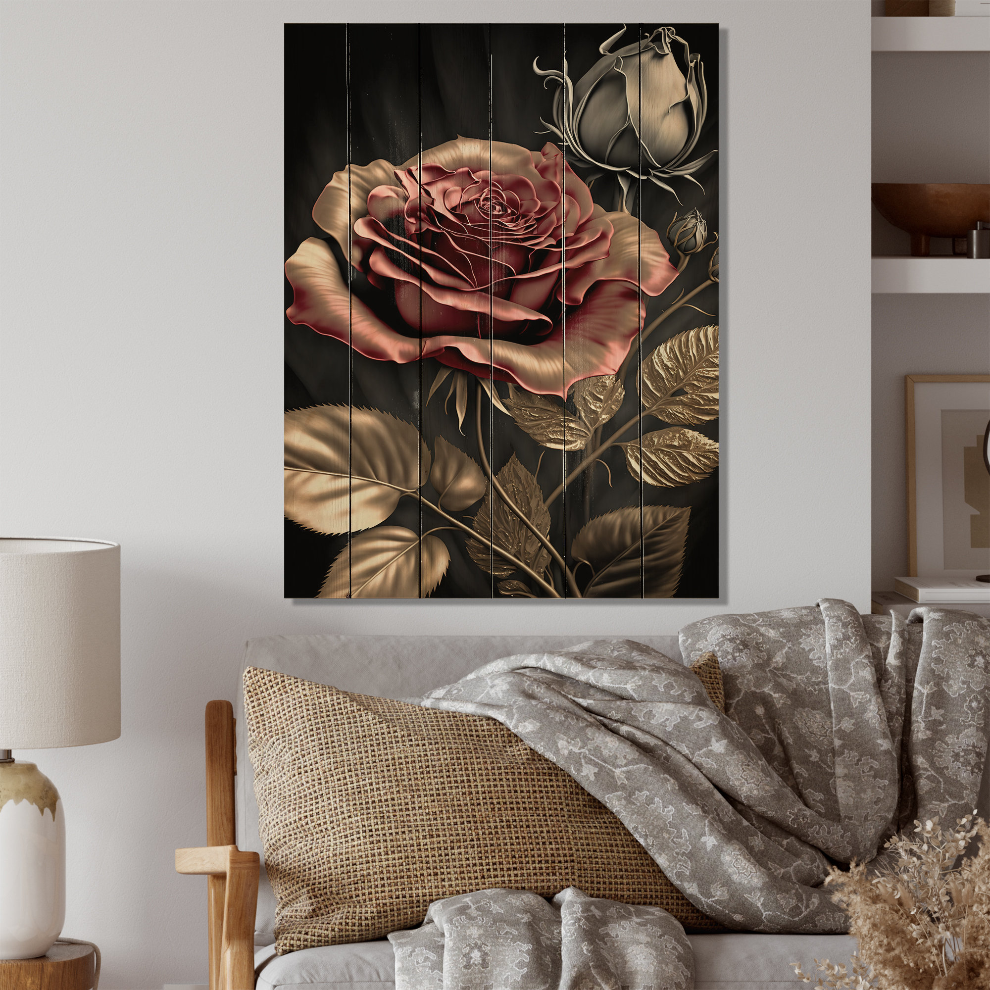 House of Hampton® Vintage Glam Rose III - Floral Wood Wall Decor | Wayfair