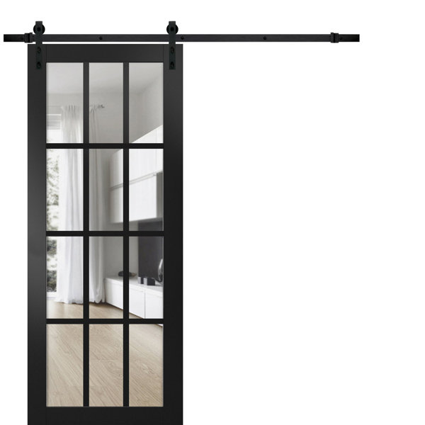 SARTODOORS Felicia Clear Glass Barn Door with Installation Hardware Kit ...