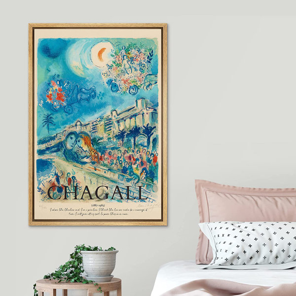 SIGNLEADER Framed Canvas Print Wall Art Chagall Crescent Moon Pastel ...