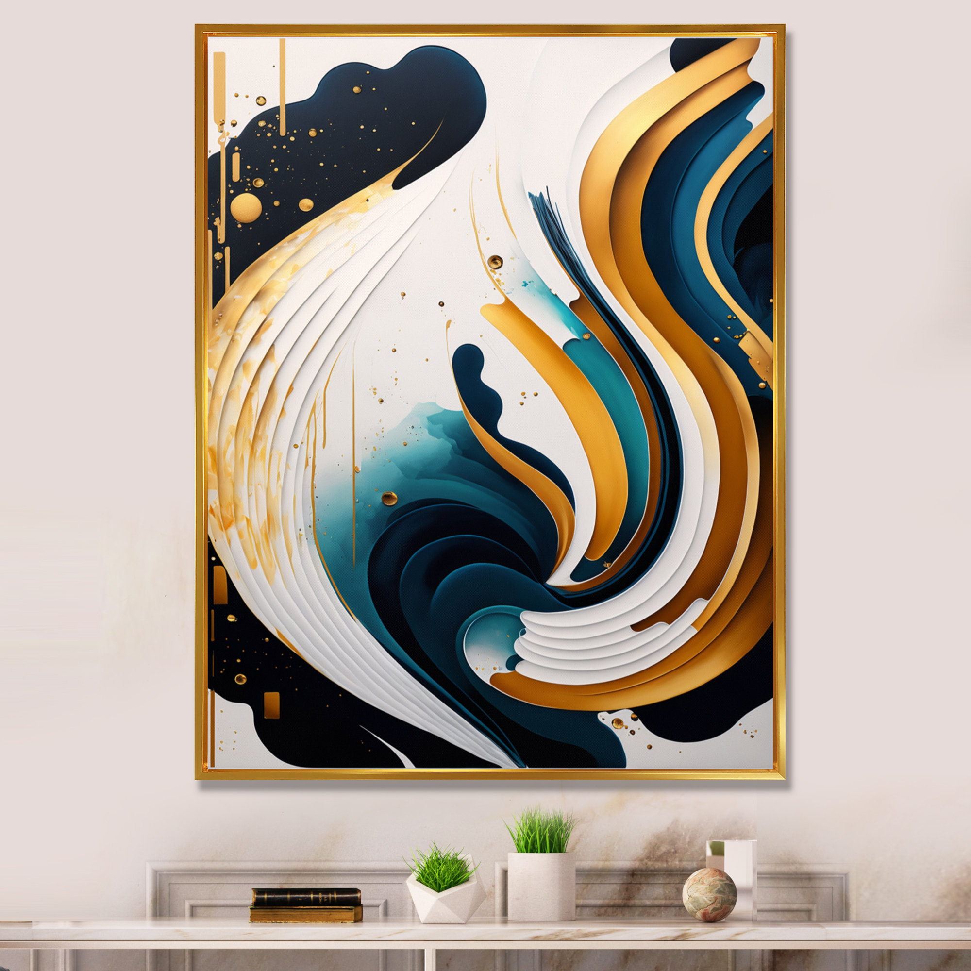 Design Art Blue And Gold Modern Art Abstract Painting III - Modern ...