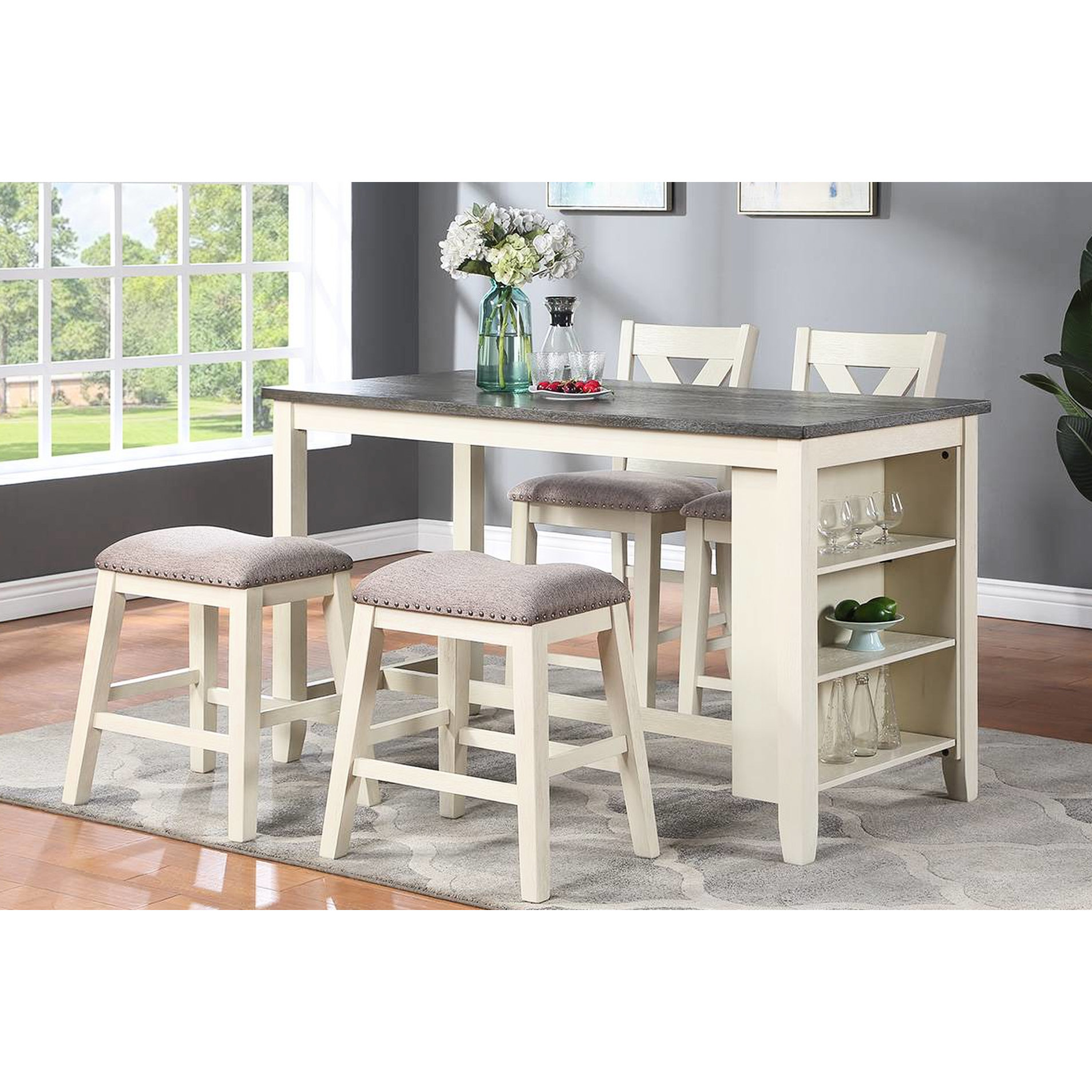 One Allium Way® Counter Height Dining - Solid Wood Table With Storage ...