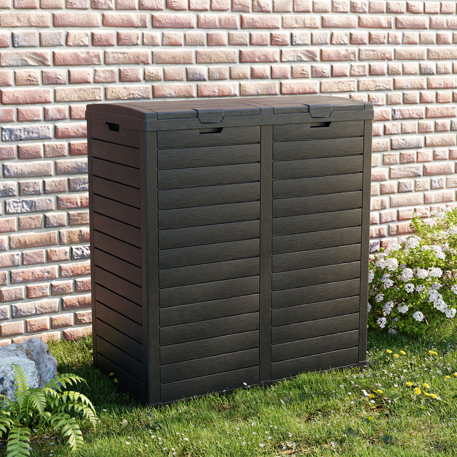 vbal 62 Gallon Outdoor Waterproof Resin Waste Bin With Double-Bucket ...