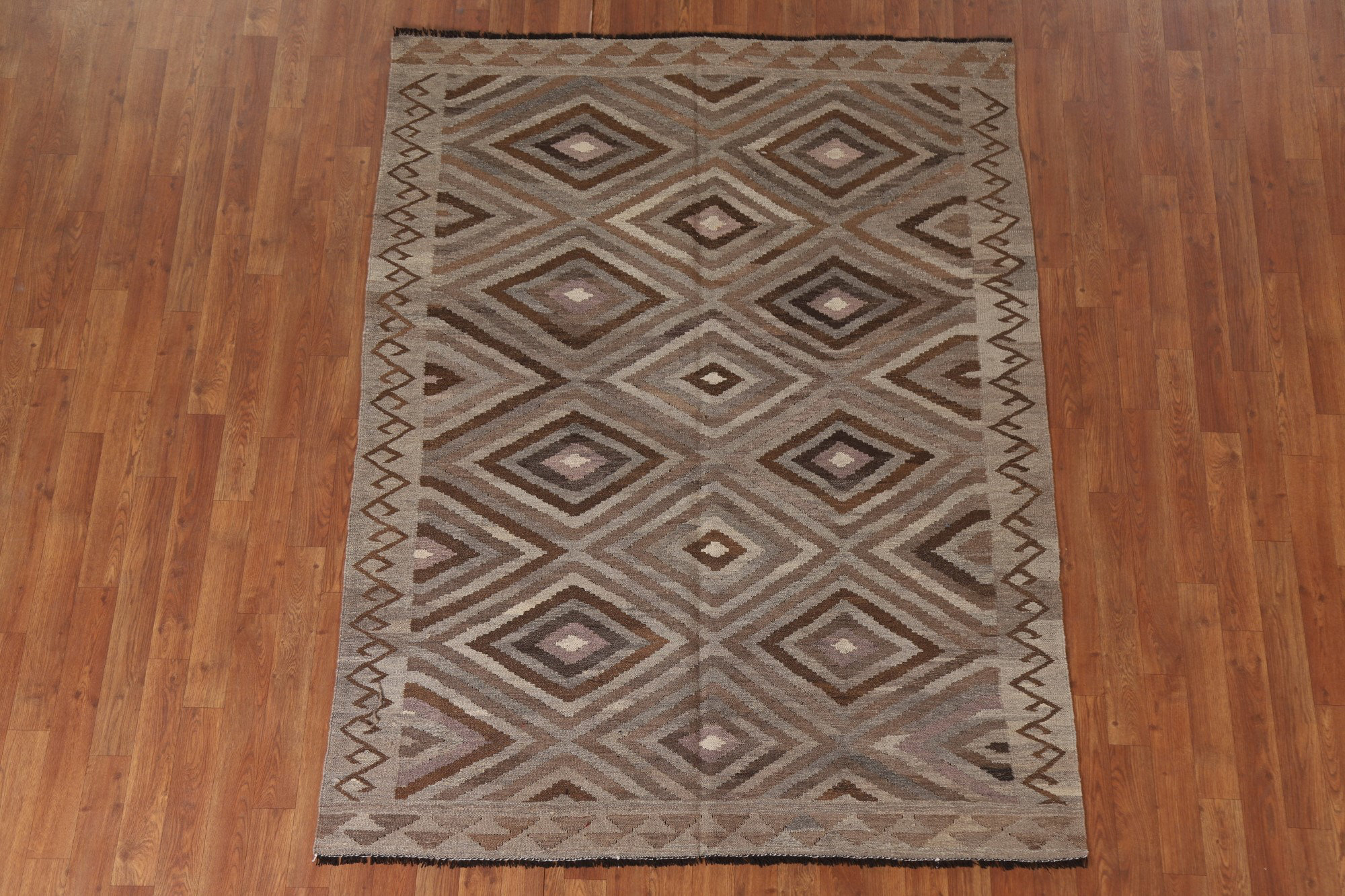 Dakota Fields Brown Kilim Reversible Wool Area Rug 5x6 | Wayfair