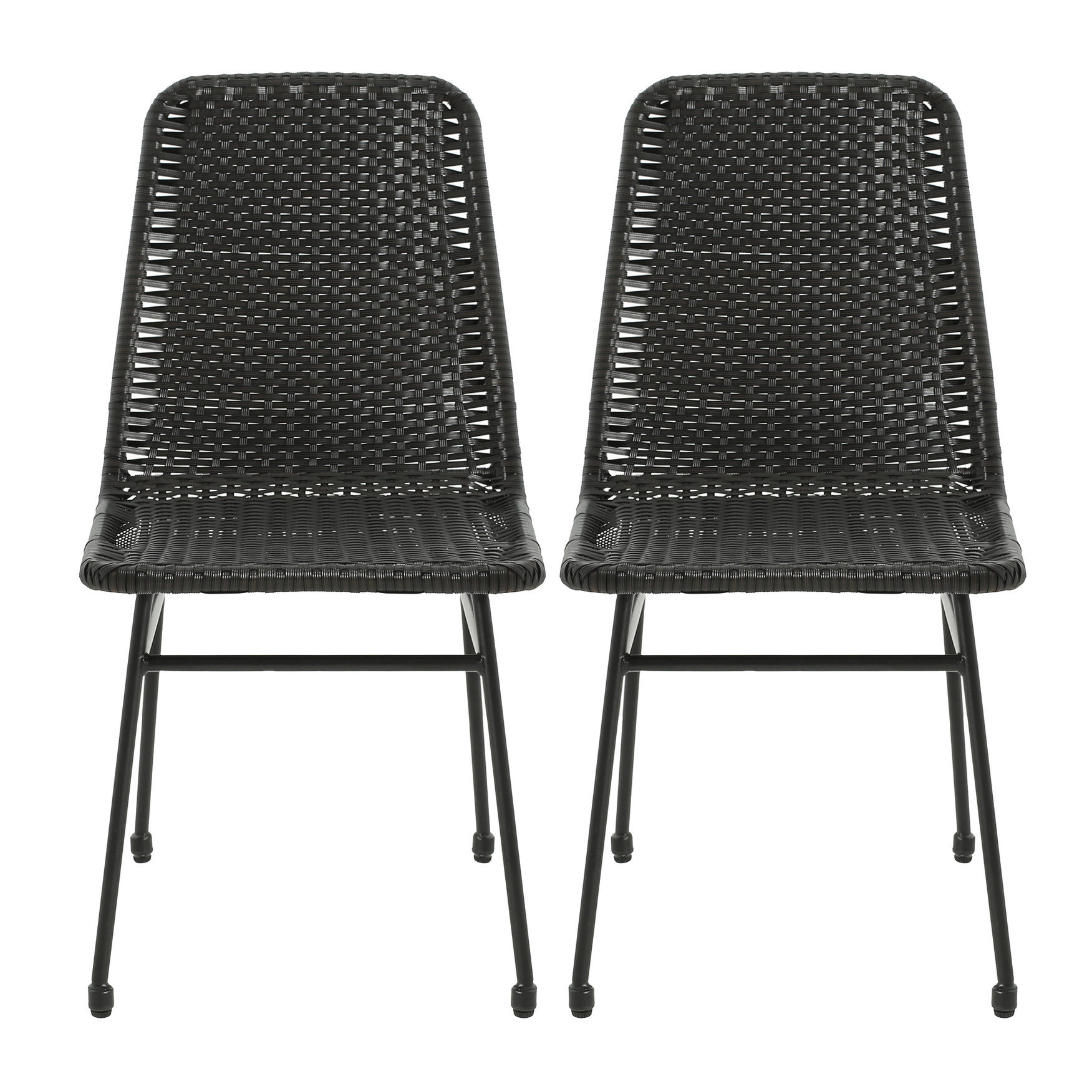 17 Stories Dark Brown Dining Chairs (2) - Iron Legged Structure, Woven ...