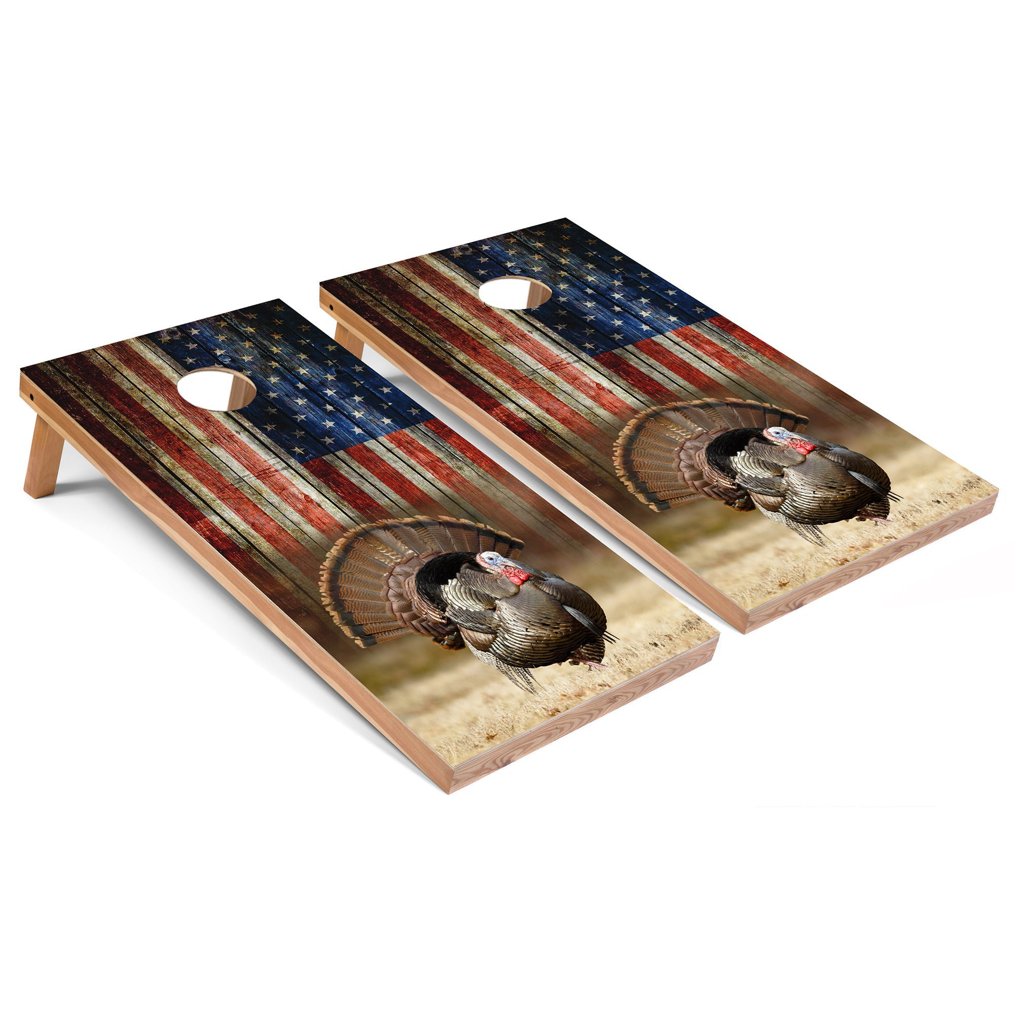 Skip's Garage American Flag Turkey Regulation 2x4 Cornhole Board Set ...