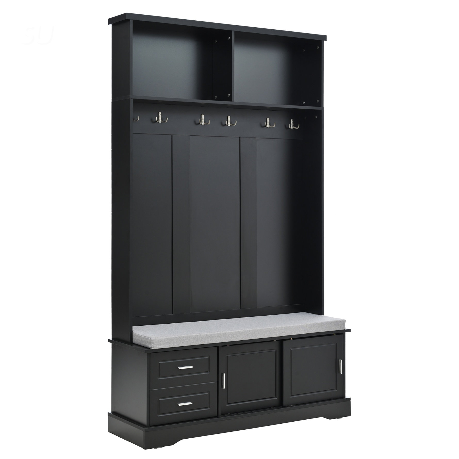 Wildon Home® Elegant Hall Tree With Sliding Doors, 6 Hooks And Bench ...