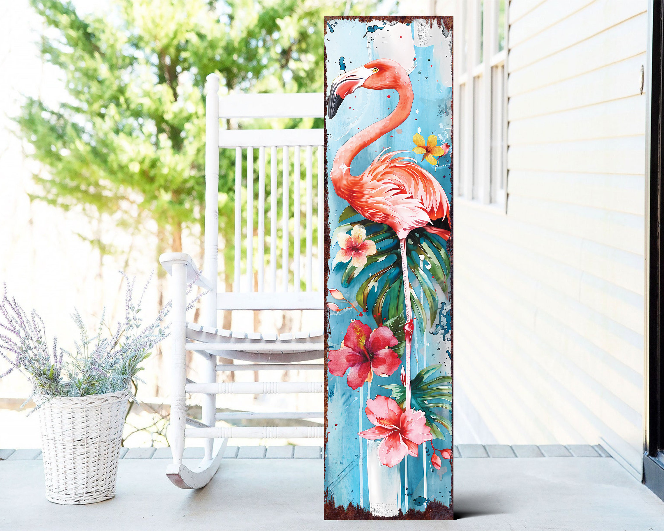 Bay Isle Home™ 36-inch Summer Watercolor Flamingo Porch Sign - Rustic ...