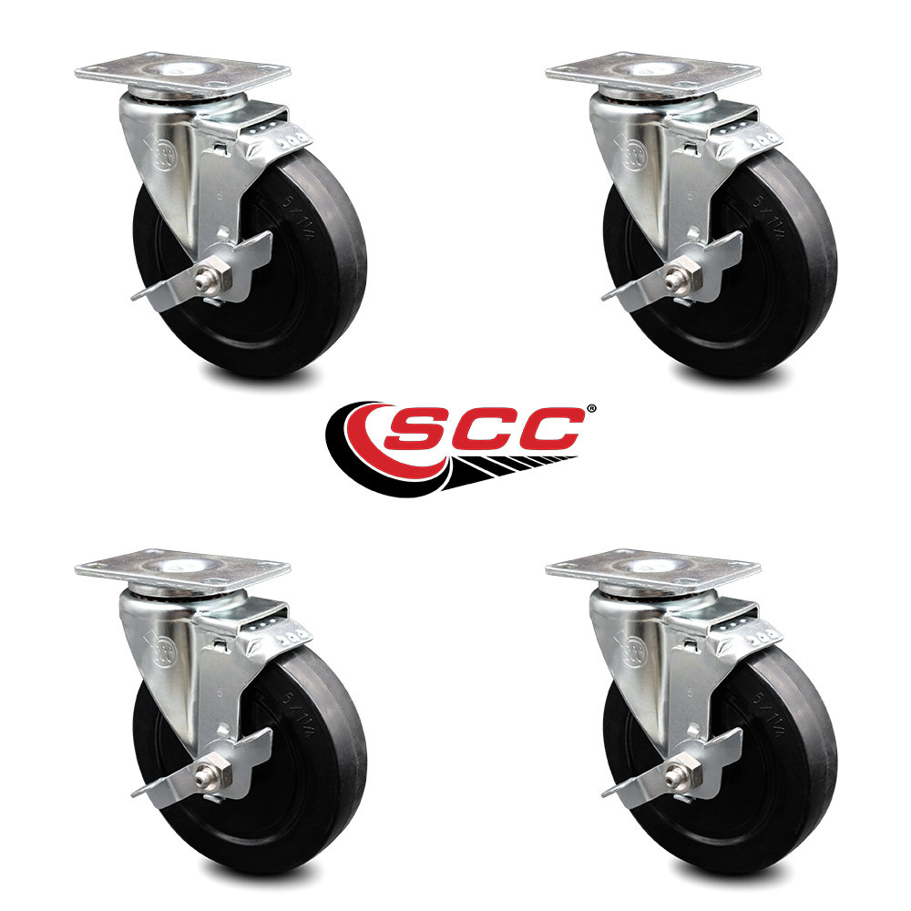 Service Caster 5 Inch Soft Rubber Wheel Swivel Top Plate Caster Set ...