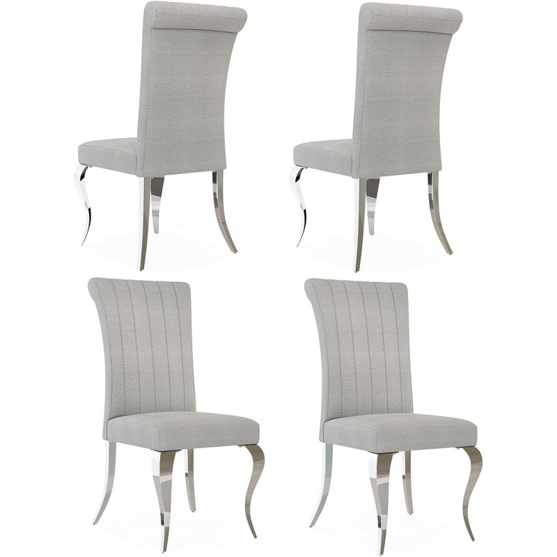 Orren Ellis Luxurious Grey Dining Room Chairs With Silver Legs Set Of 4 ...