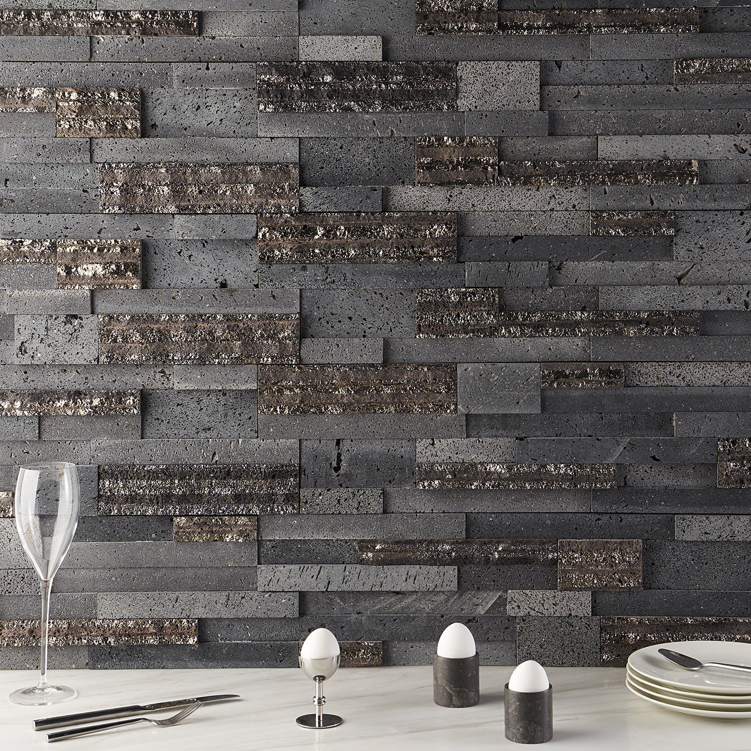 Bond Tile Mountainstone Random Sized Granite Linear Mosaic Wall Tile ...