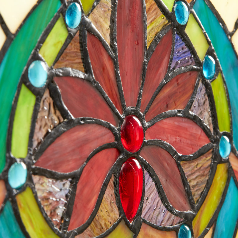 Fleur De Lis Living 24"H Tiffany Style Stained Glass Fiery Hearts and ...