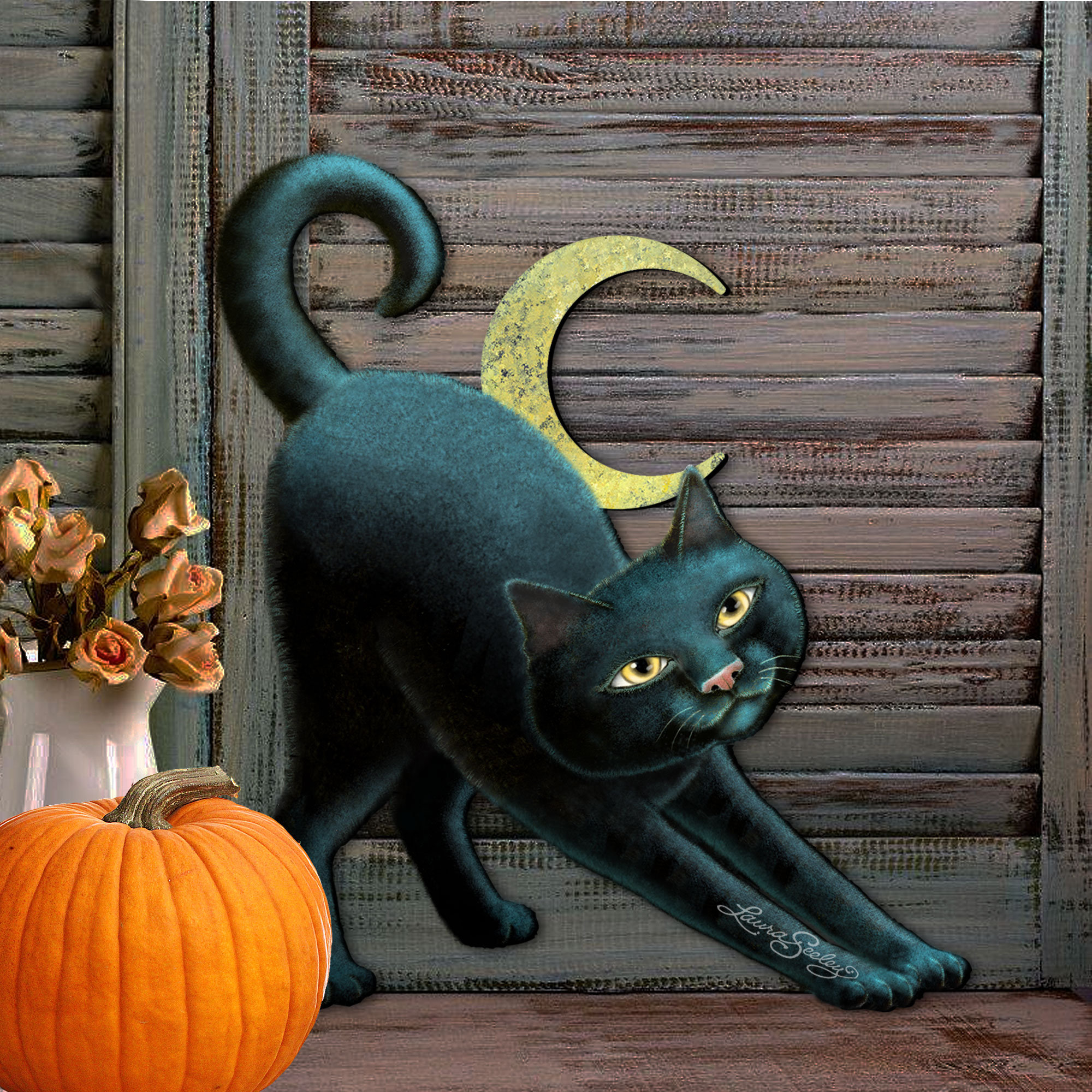 The Holiday Aisle® Spooky Halloween Cat Wooden Door Mural | Wayfair