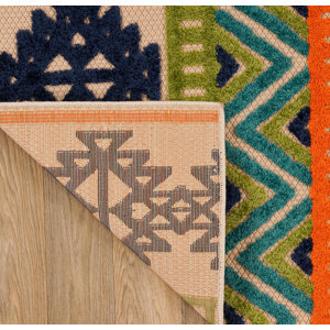 Steelside™ Heston Geometric Navy/Green/Orange Indoor & Outdoor Area Rug ...