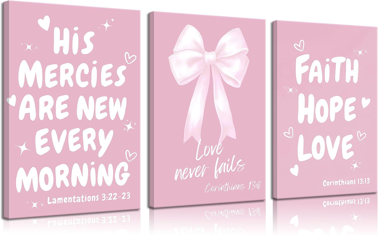 Dakota Fields 3Pcs Bow Verse Bible Scripture Canvas Wall Art Pink ...