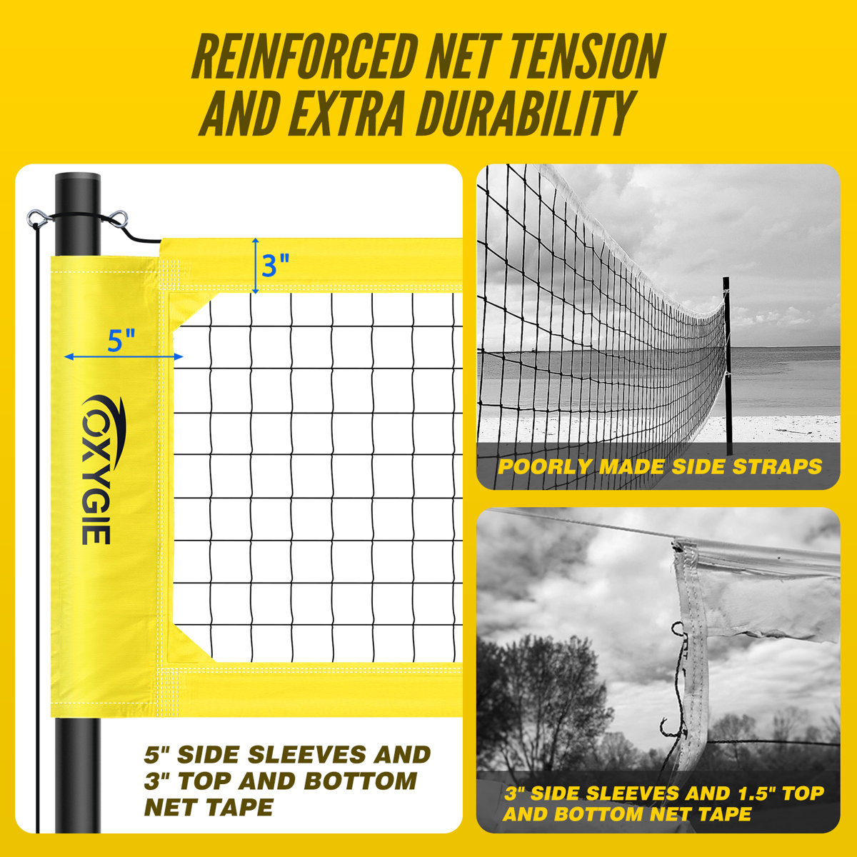 OXYGIE Volleyball Net Set with Adjustable Height Aluminum Poles, Winch ...