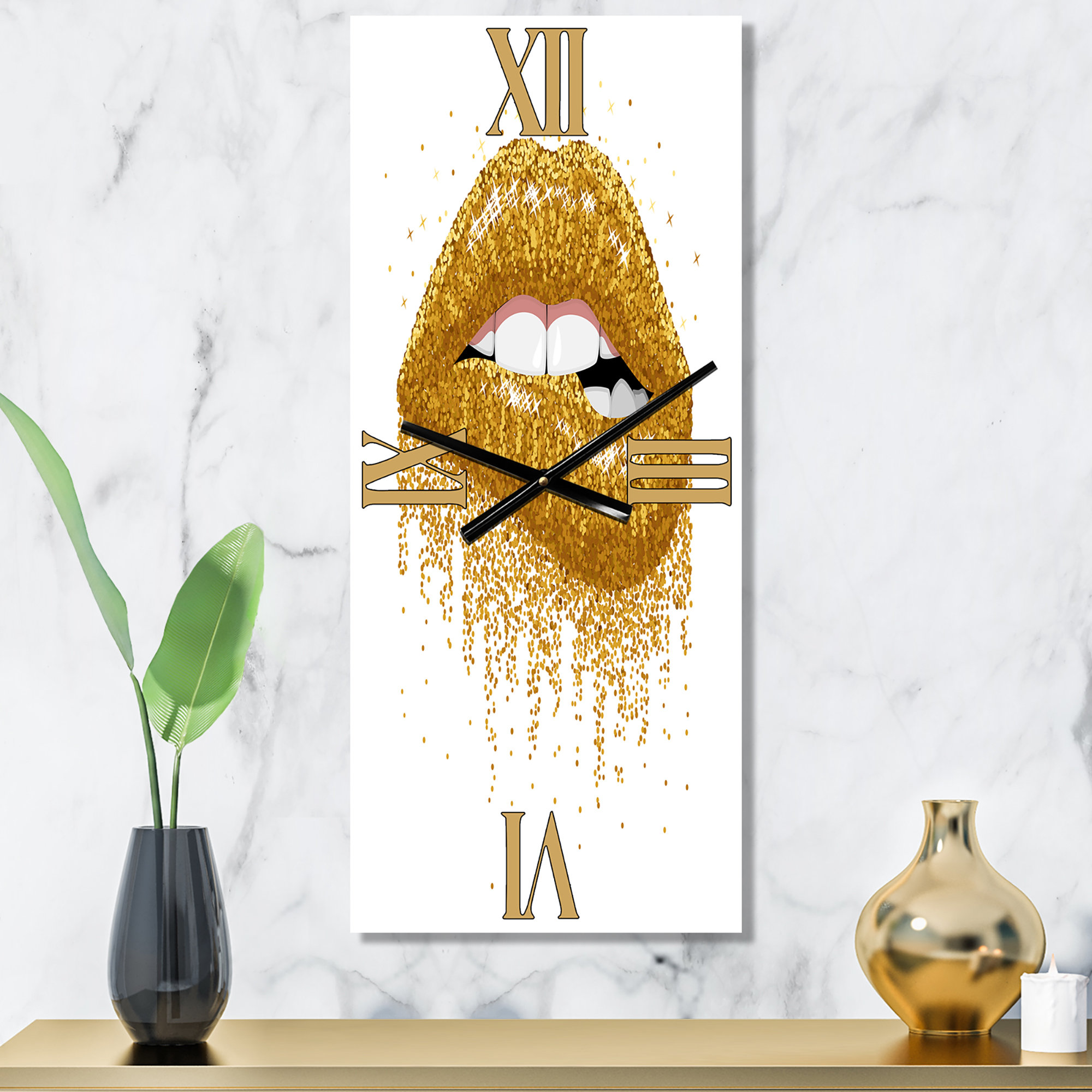 East Urban Home Woman Lips with Glitter Gold Sparkles - Modern Wall ...