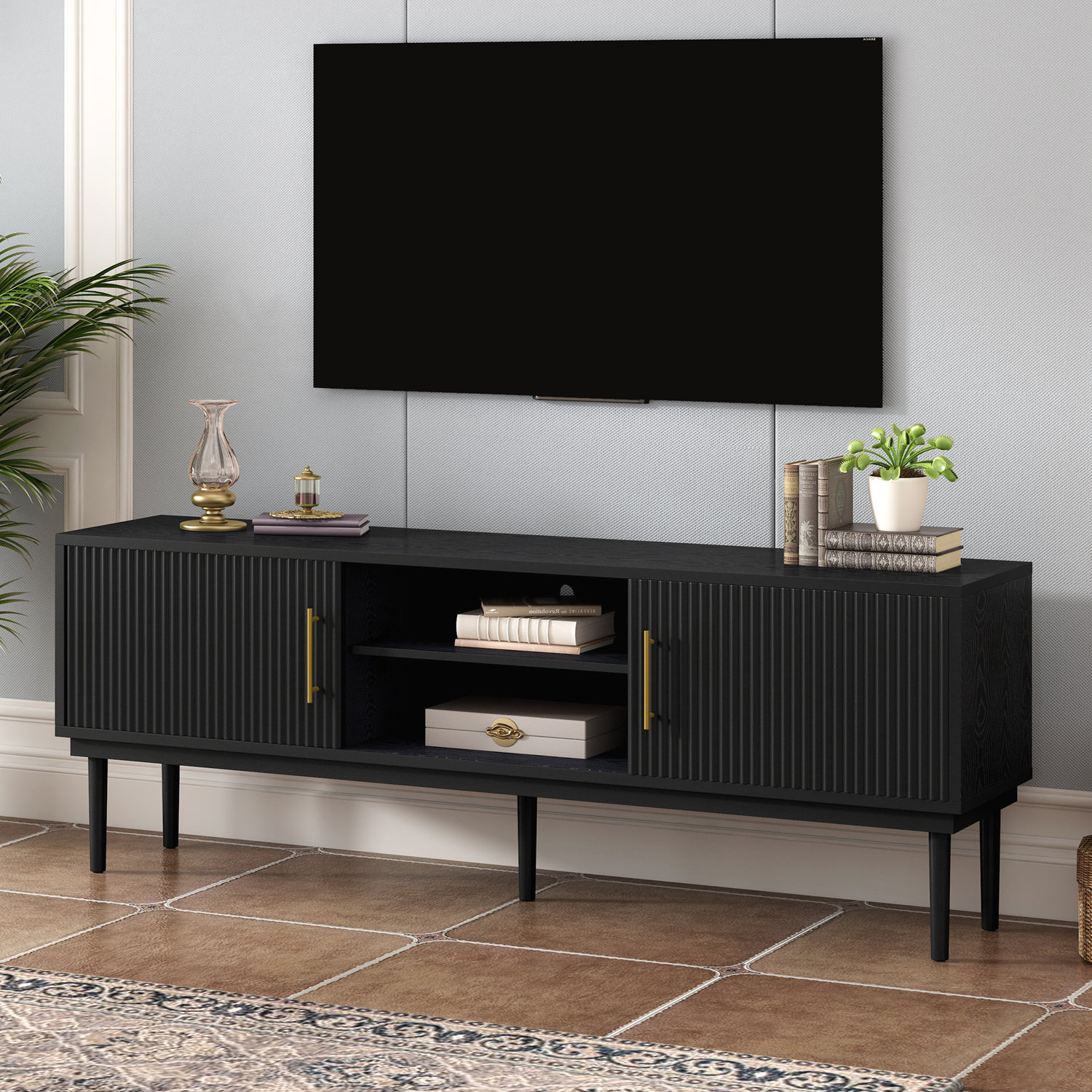 Latitude Run® Desmond Stylish Storage TV Stand With Sliding Doors | Wayfair