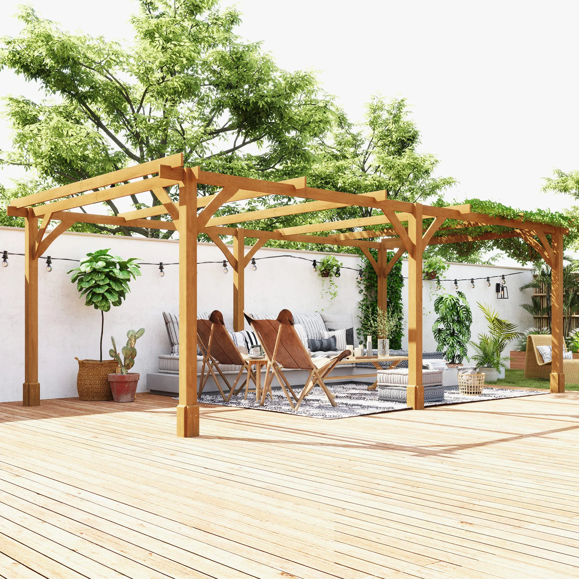 KIKLOG 20x10 ft Wood Pergola with Grape Trellis - Climbing Plant ...