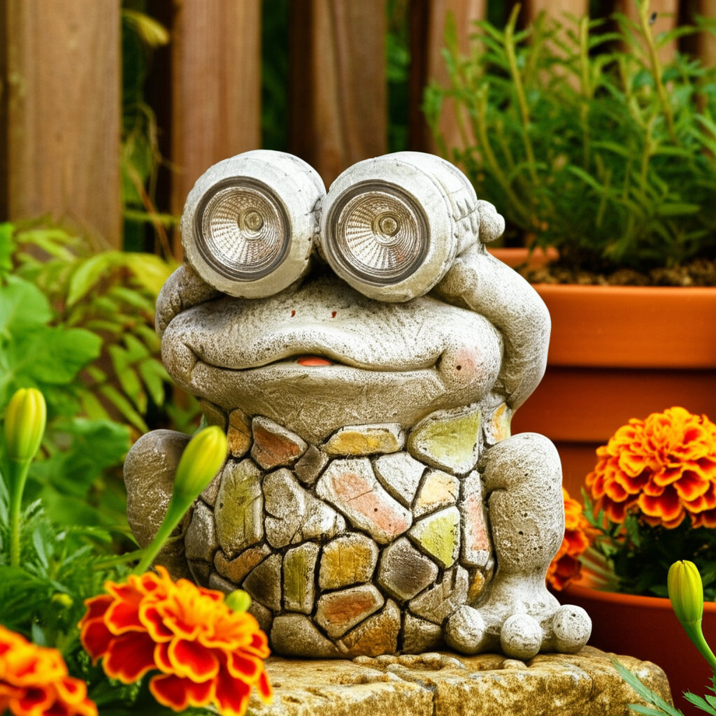 Trinx Katriece Solar-Powered Resin Frog Garden Statue - 12" Decorative ...