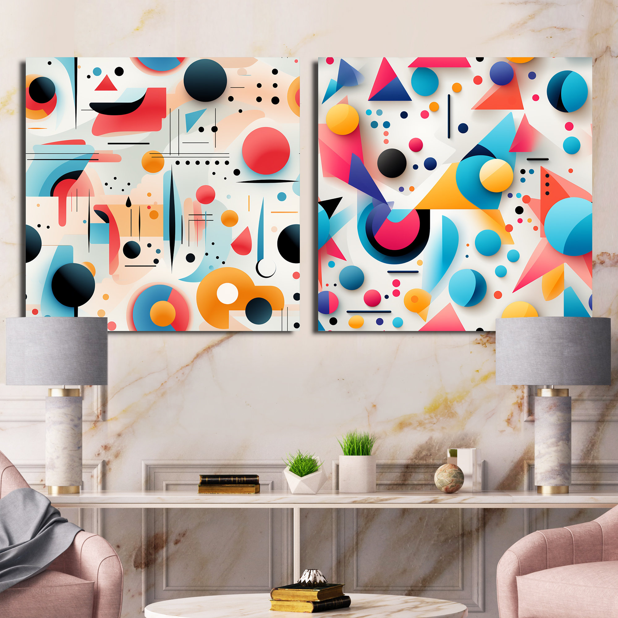 Design Art Pink And Blue Midcentury Trendy Patterns - Abstract Shapes ...