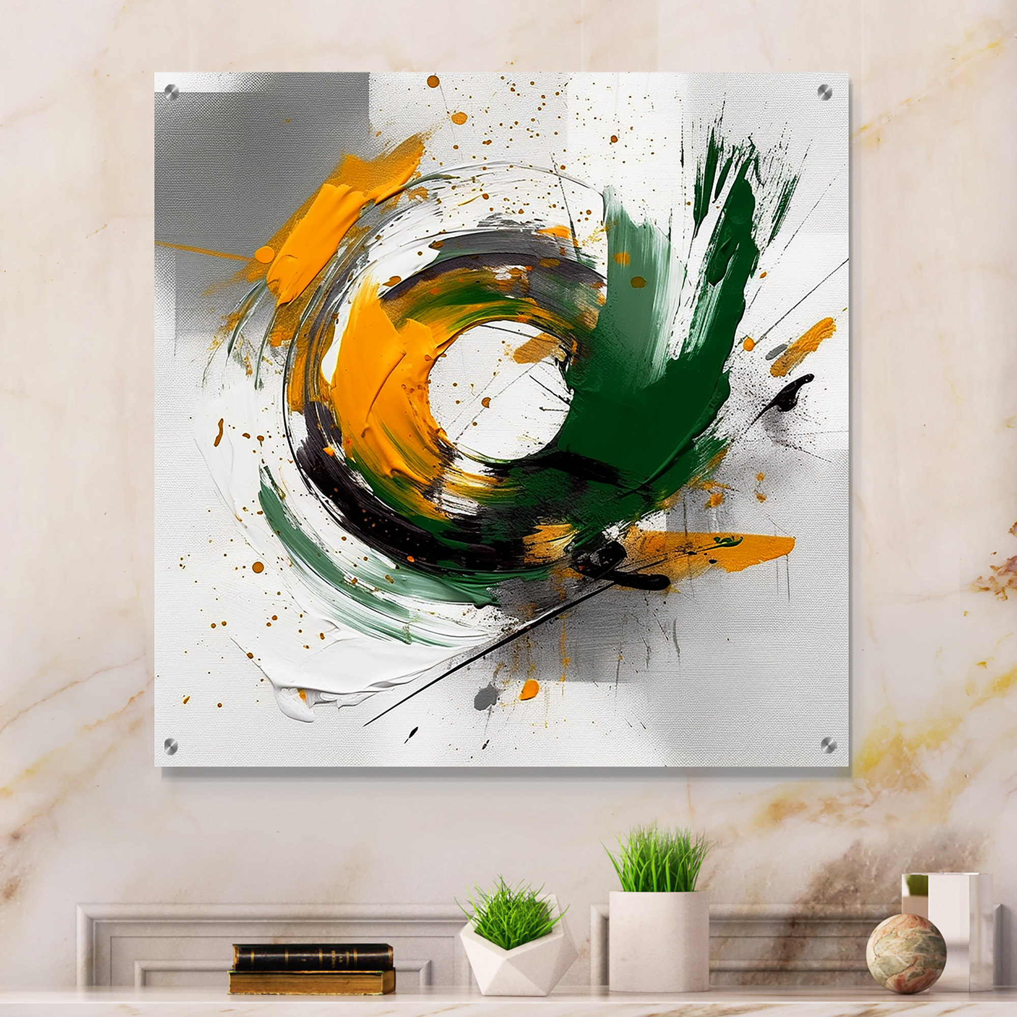 Design Art Yellow And Green Abstracted Perspectives III - Abstract ...