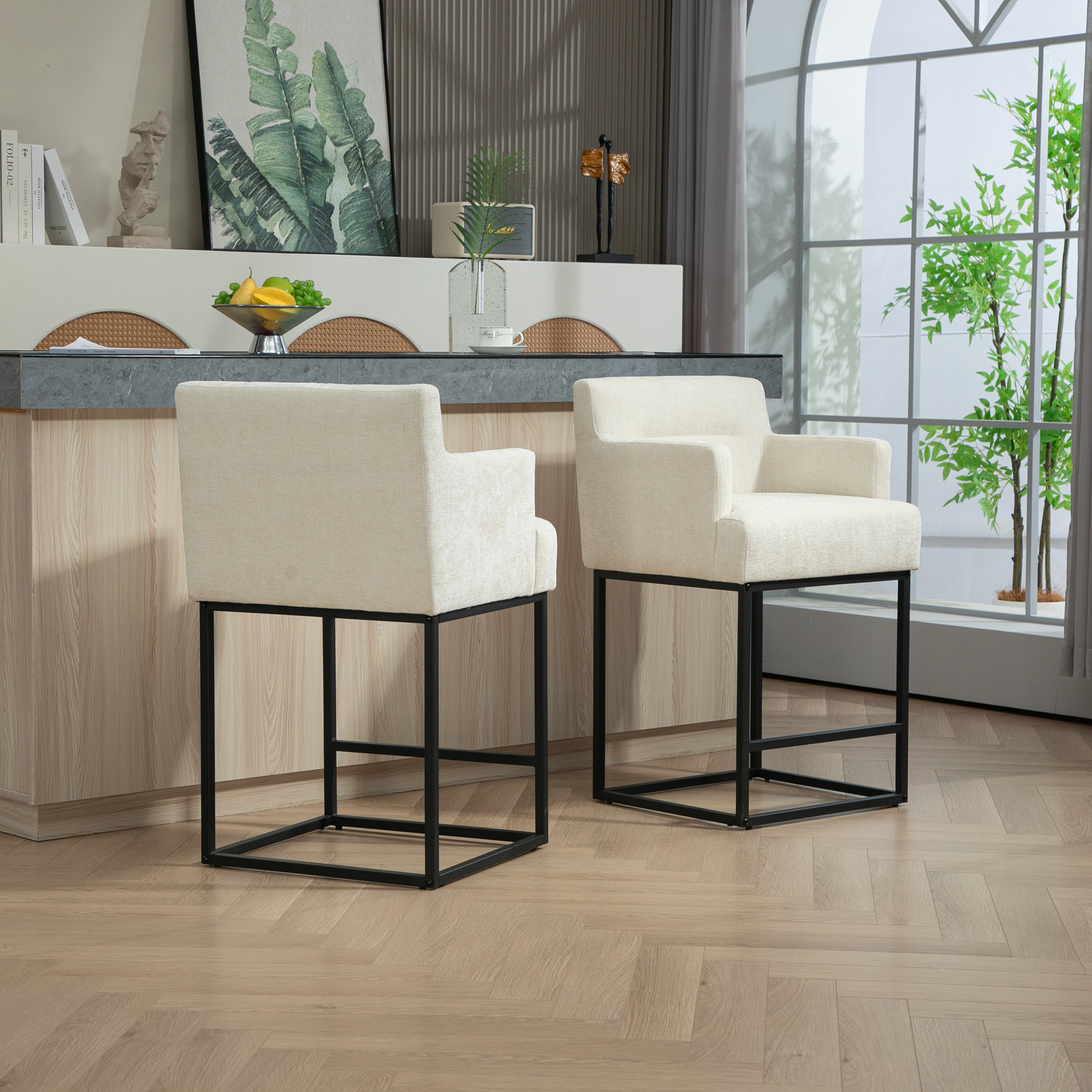 Ebern Designs Counter Height Bar Stools Set Of 2, Modern Square Bar ...