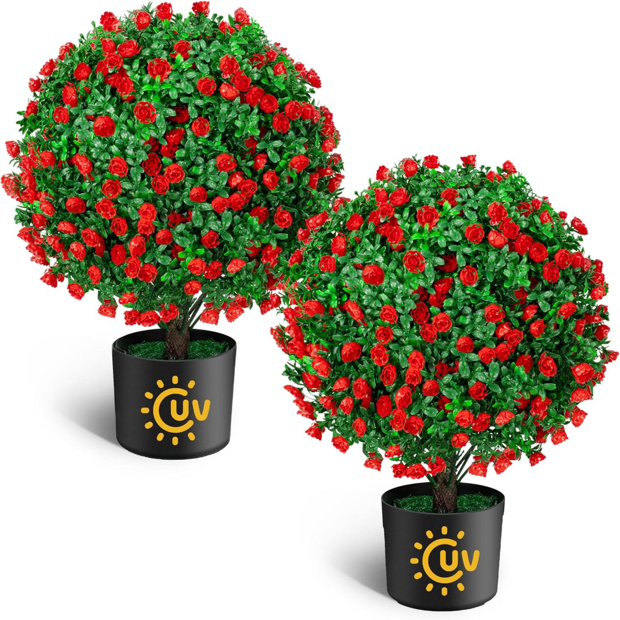 Primrue 21.6“ Artificial Topiary Ball Trees With Red Flowers Set Of 2 ...