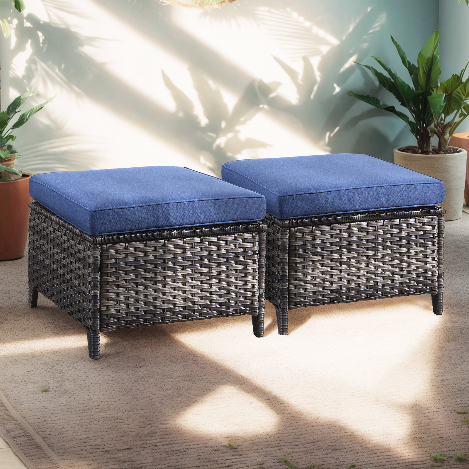 Wade Logan® Bulou Wicker Outdoor Ottoman with Sunbrella® Cushion ...