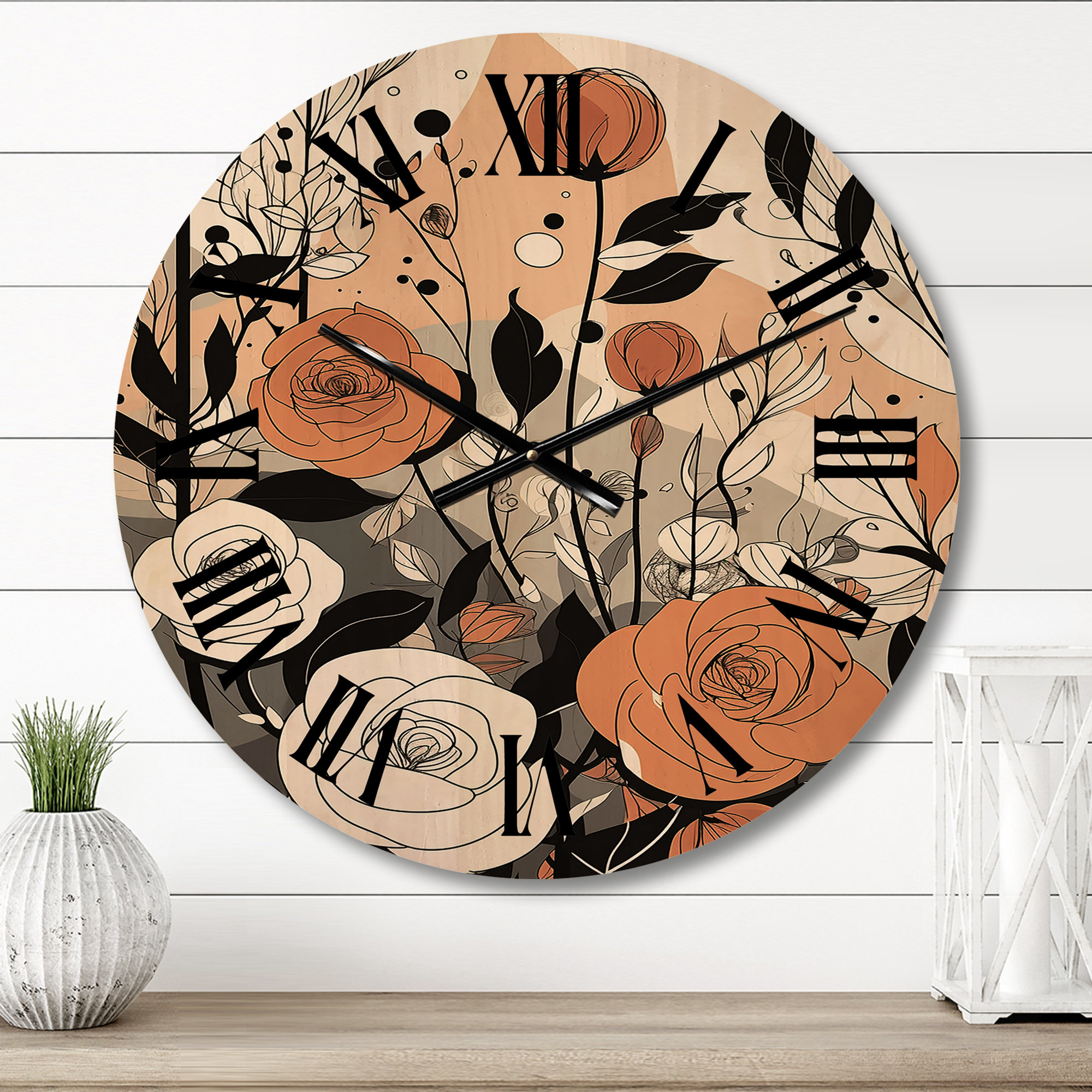 East Urban Home Retro Terracotta Wildflowers Illustration IX - Abstract ...