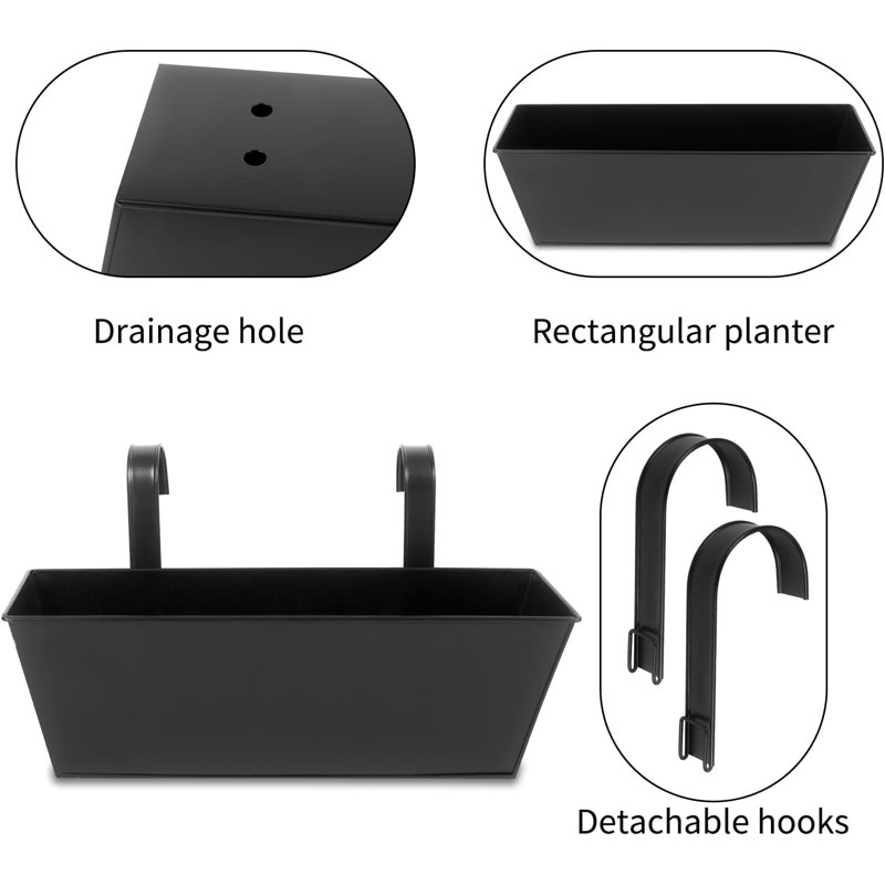 Ebern Designs 3-pack 16" Railing Planters Outdoor Hanging Flower Boxes ...