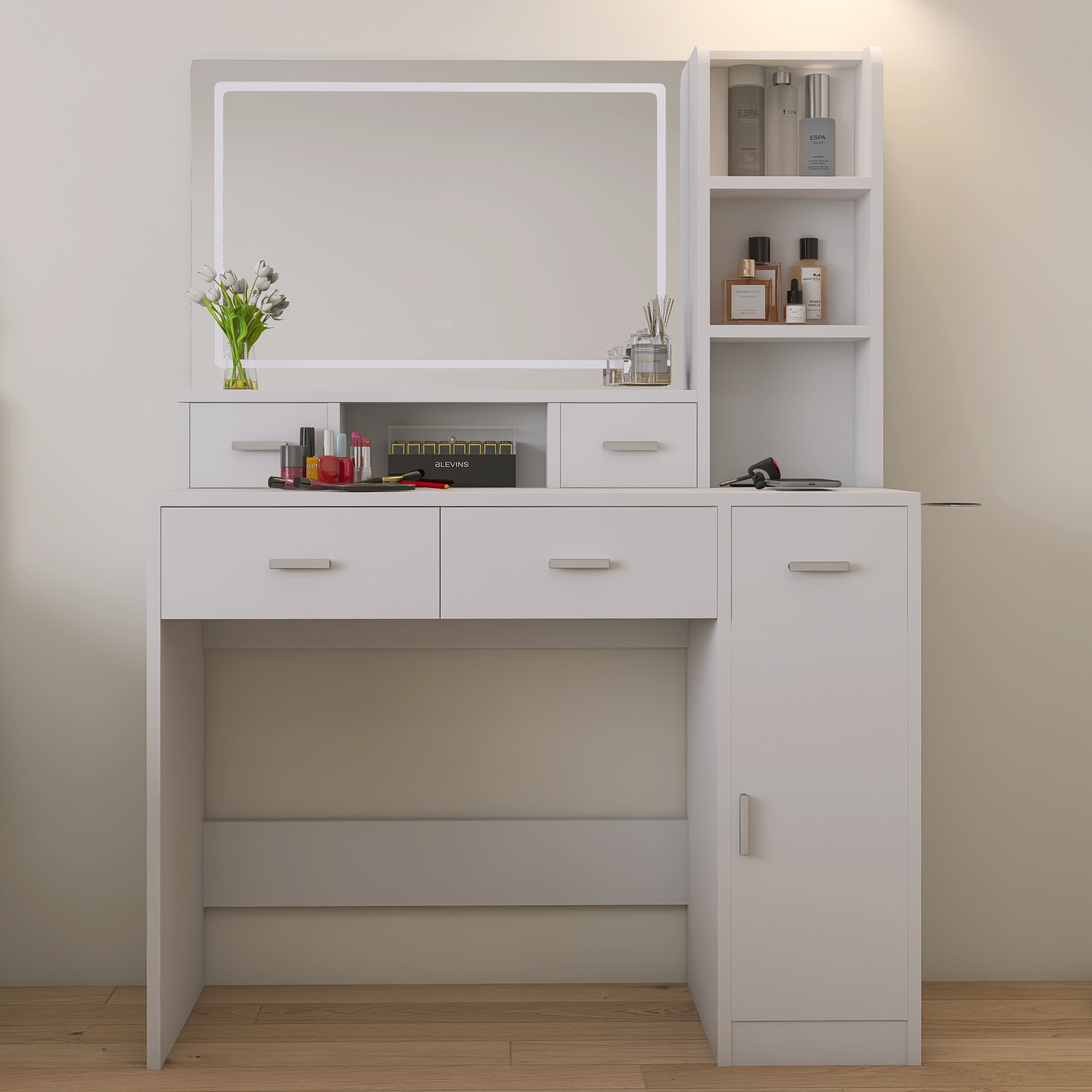 Latitude Run® 55.91'' Tall Makeup Vanity Desk With Smart Mirror ...