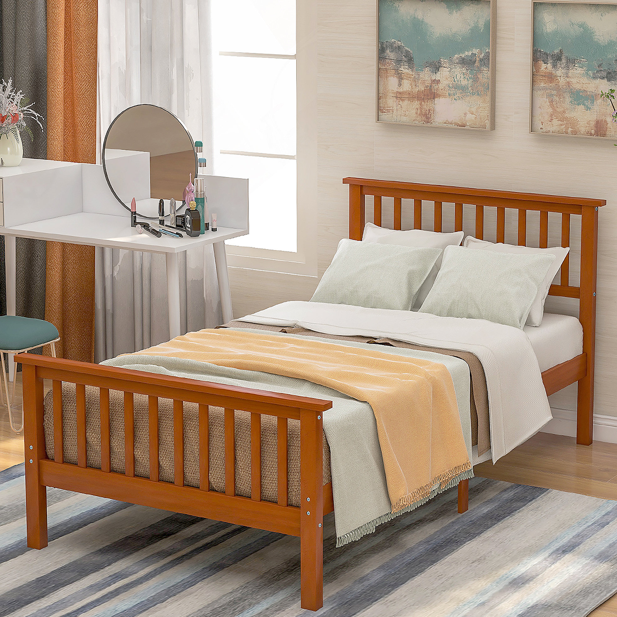 Ophelia & Co. Wood Platform Bed Twin Bed with Headboard and Footboard ...