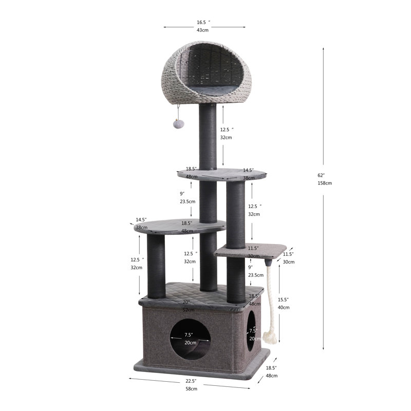 Catry Modern Sustainable Cat Tree - 62", 6 Level, Large, Ct Tundra ...