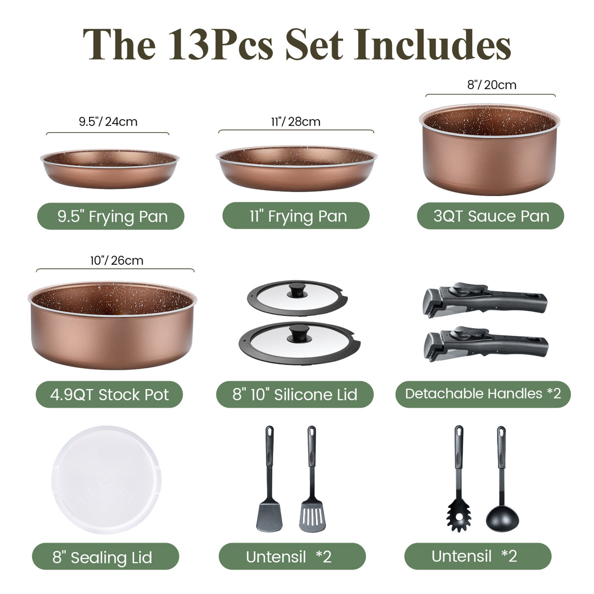 Chef Power 13-Piece Nonstick Cookware Set Removable Handles, RV ...
