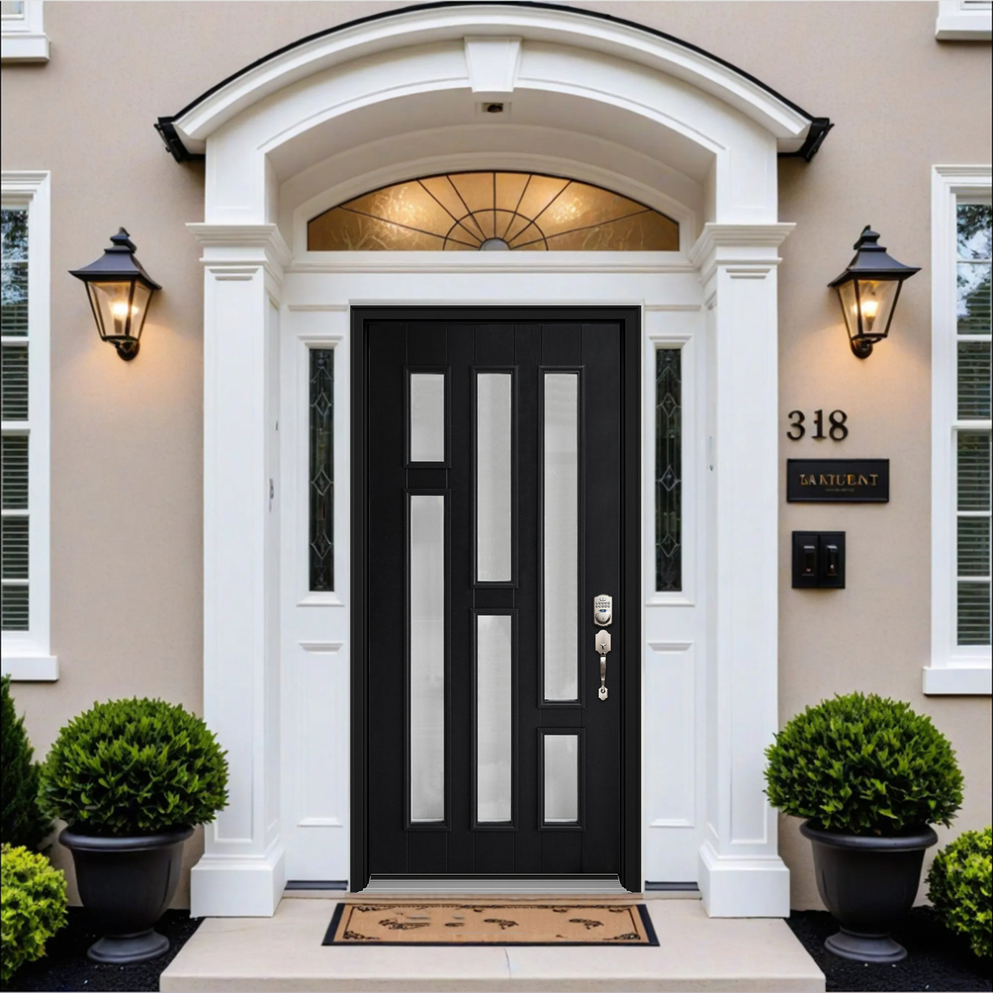 CRAFTIUM Black Modern Exterior Fiberglass Entry Front Door Clear Glass ...