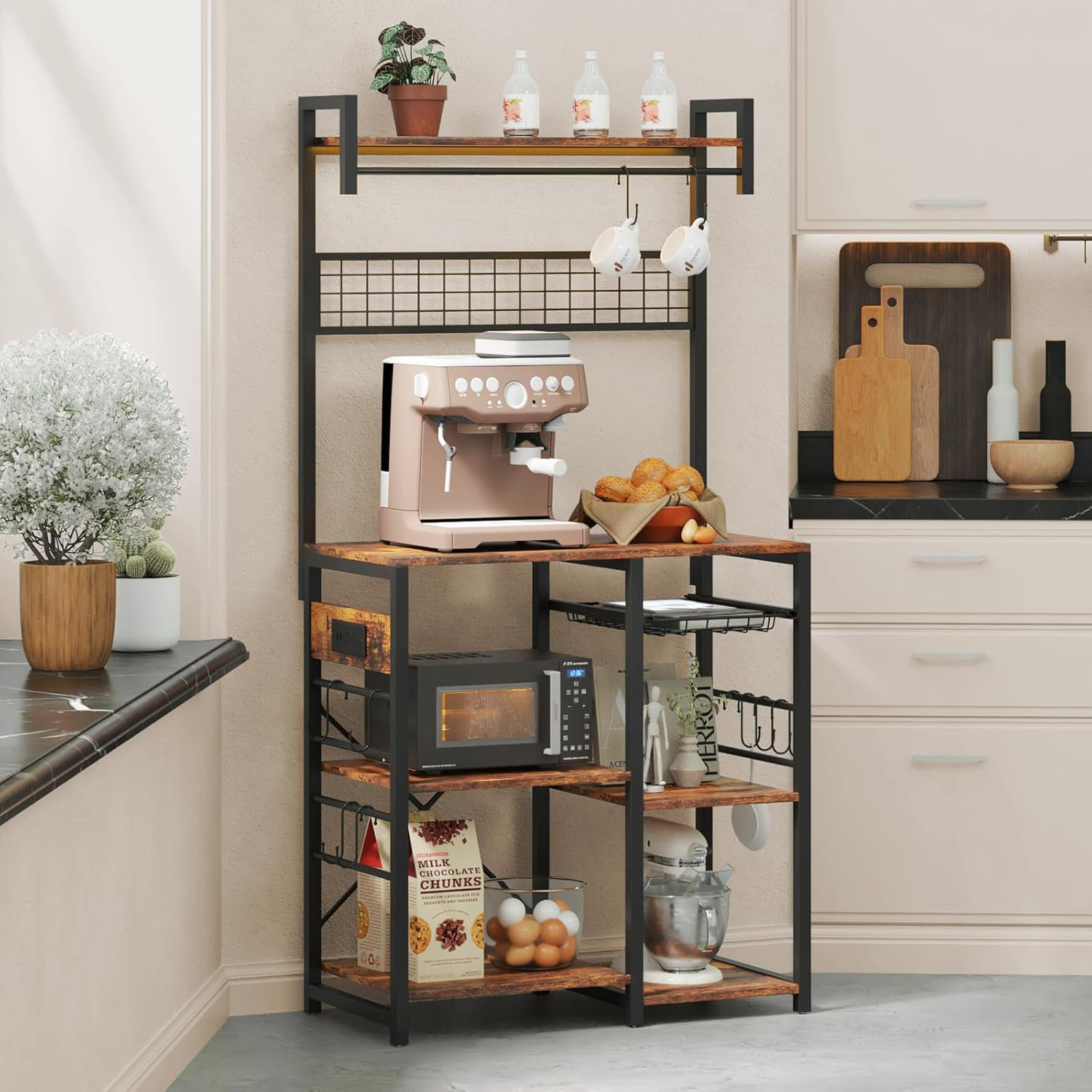 Ivy Bronx Kitchen Bakers Rack With LED Music Strip Lights And Power ...