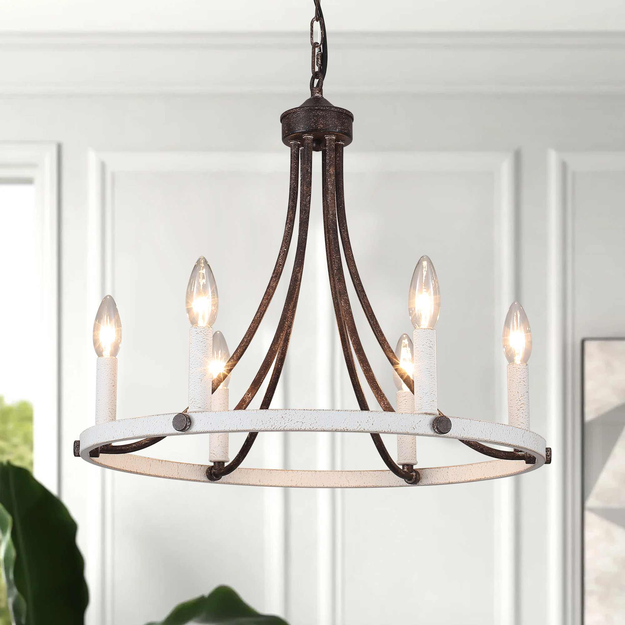 Gracie Oaks Jaiza 6 - Light Dimmable Chandelier, Candle Style Wagon Wheel Farmhouse Chandelier ...