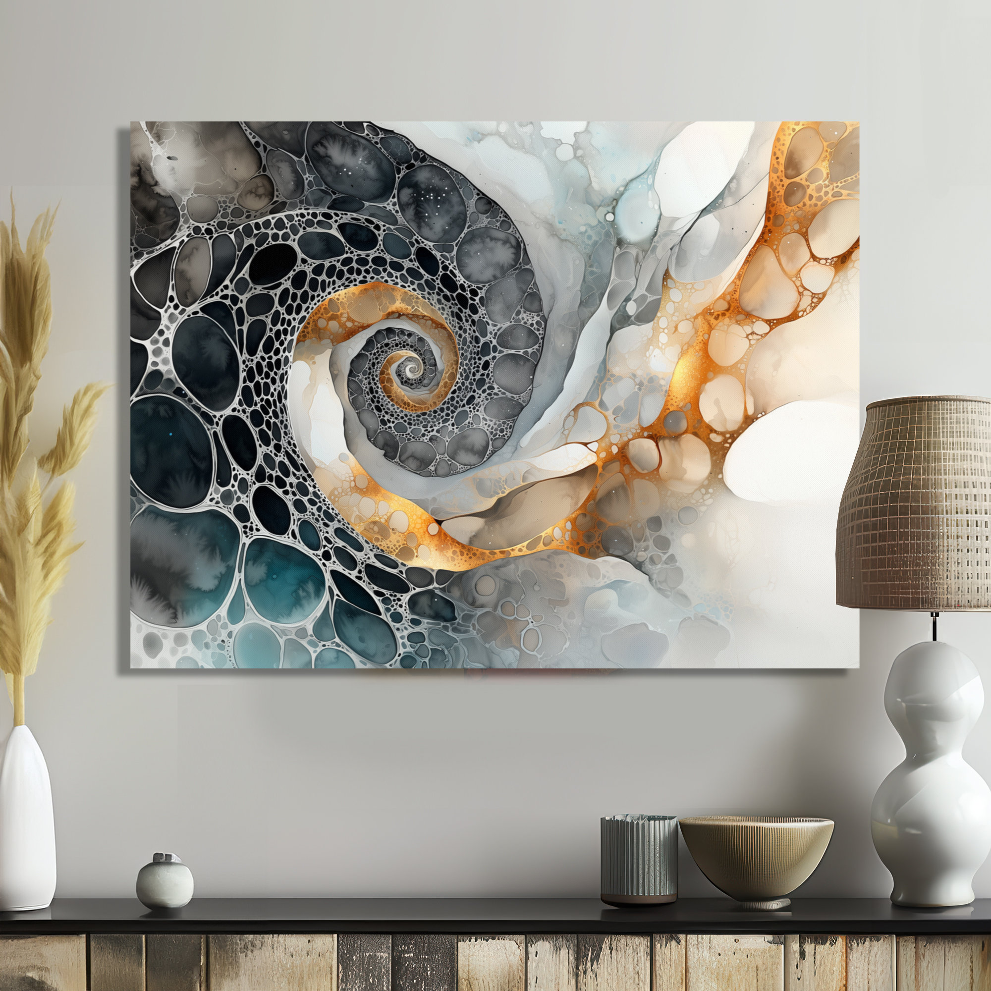 Ivy Bronx Abstract Black And White Liquid Vortex II - Abstract Realism Metal Wall Decor | Wayfair