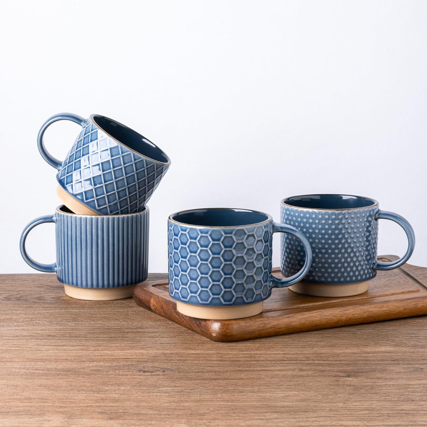 Hokku Designs 12 OZ Stackable Coffee Mugs, Ceramic Coffee Mugs with ...