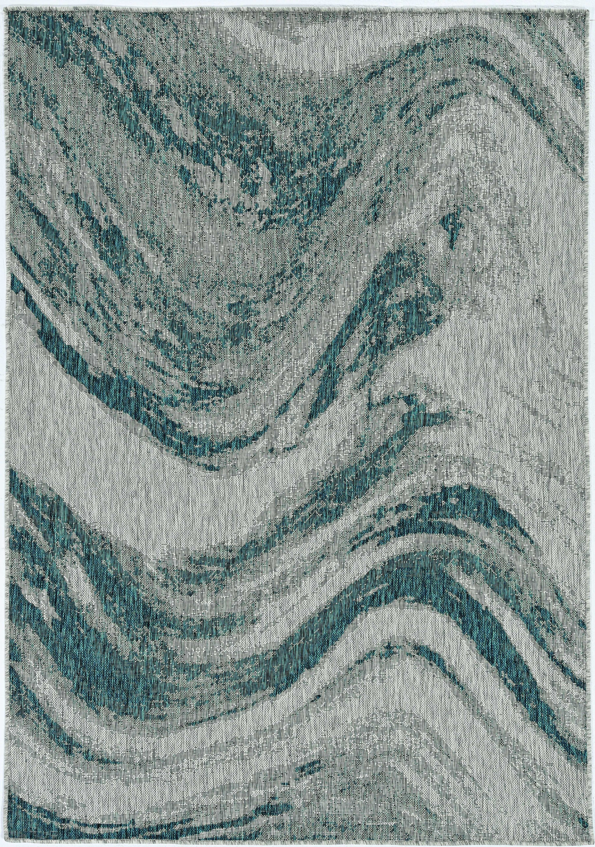 Wrought Studio™ Grey Or Teal Abstract Waves Rug - Wayfair Canada