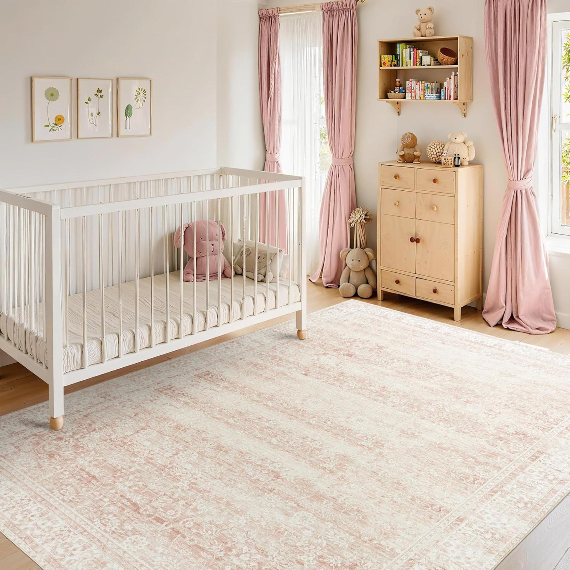 Dakota Fields Nursery Rug For Baby,Neutral Blush Boho Cute Floral ...