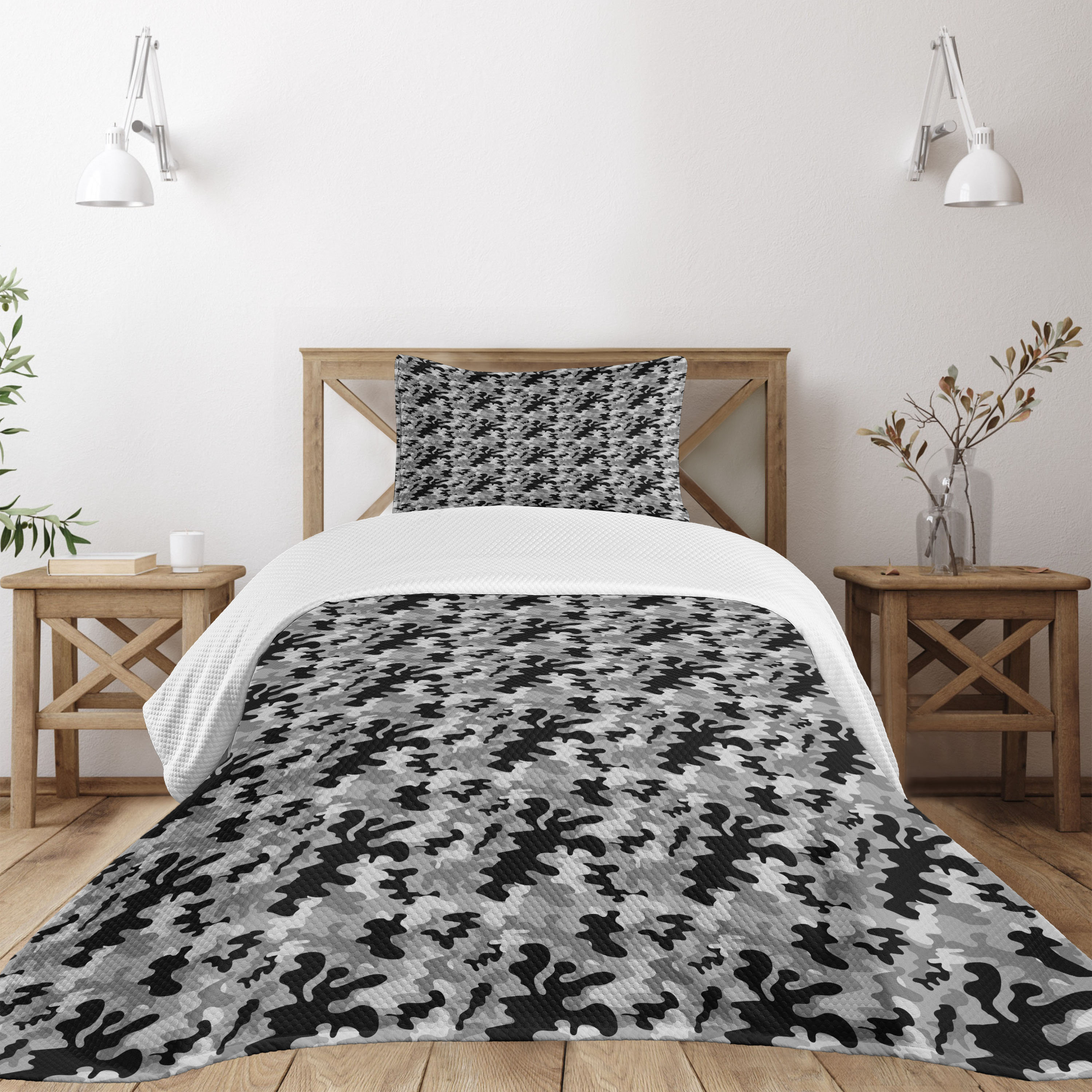 Ambesonne Black and Grey Bedspread Set Greyscale Gloomy Charcoal Grey ...