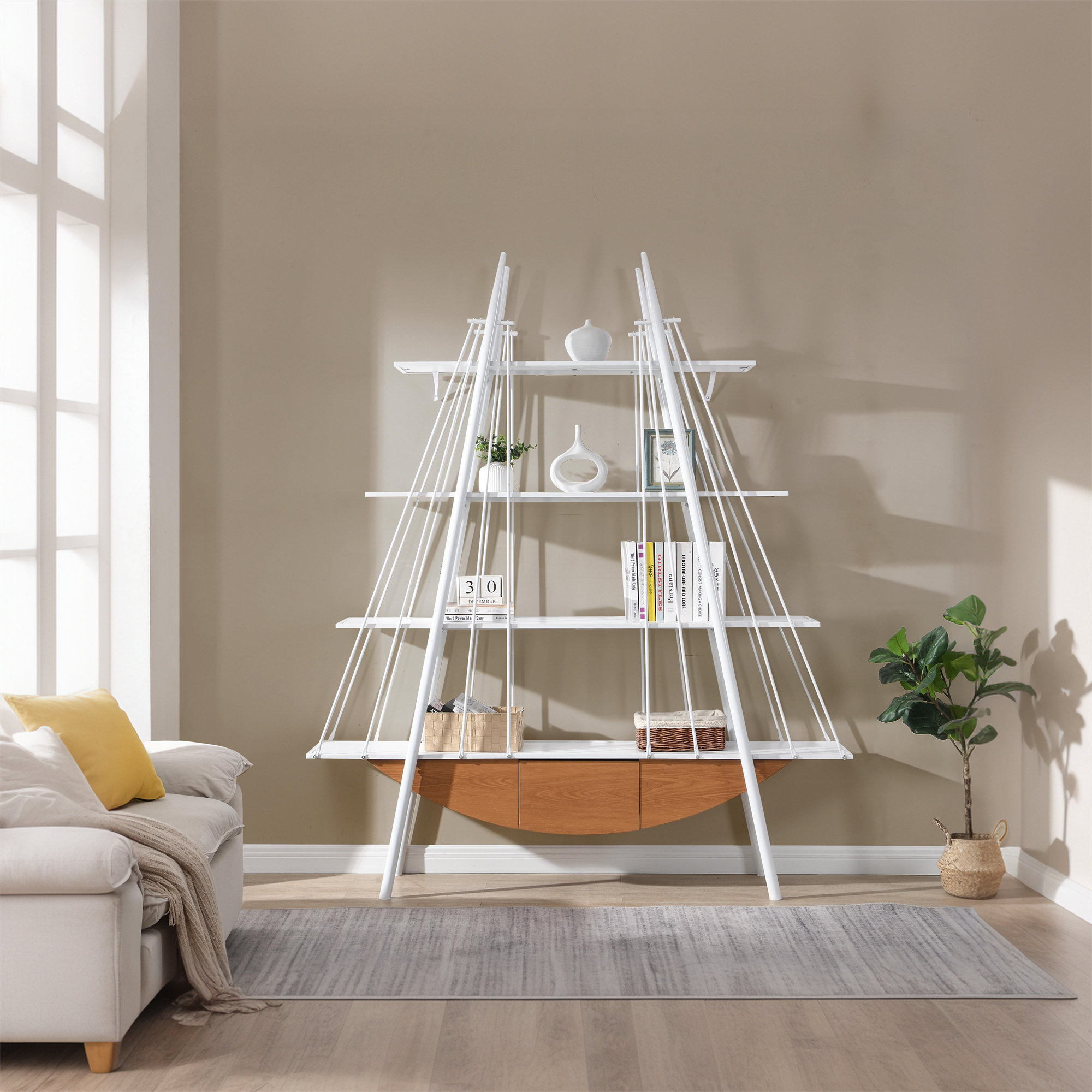 Longshore Tides 70.87” Sailboat Style Bookshelf, Industrial 4-Shelf ...