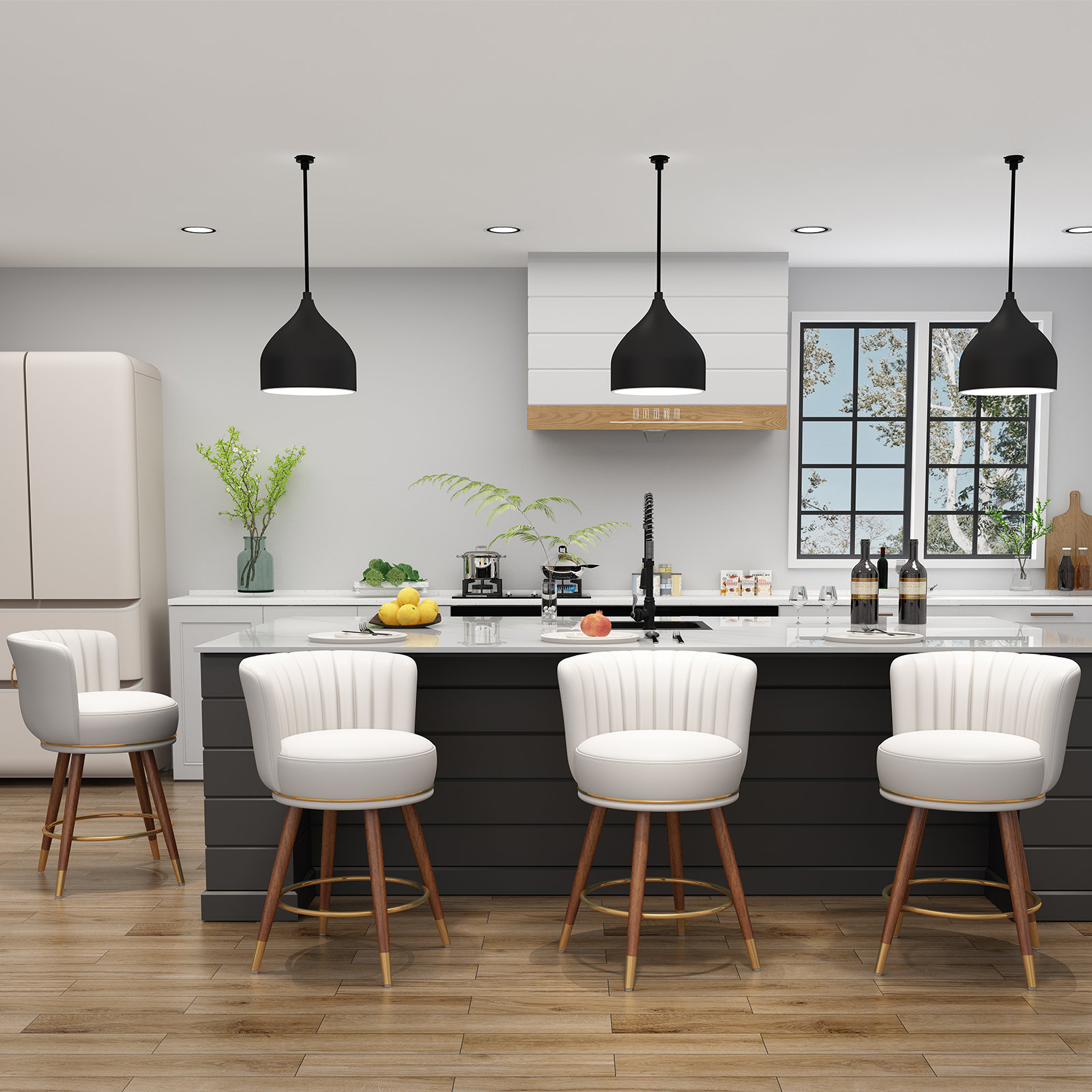 Everly Quinn Anneli Swivel 24'' Swivel Counter Height Bar Stools ...