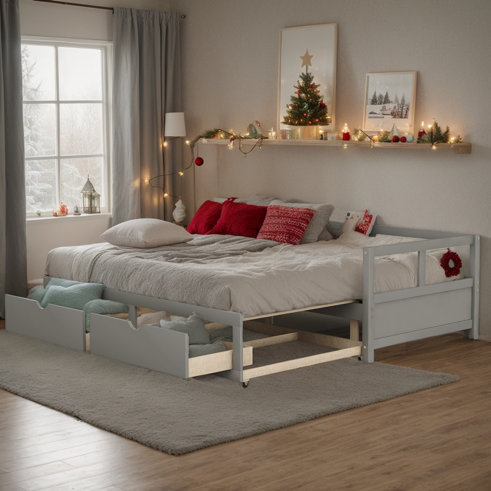 Lark Manor Daybed With Trundle Bed And 2 Storage Drawers, Wooden ...