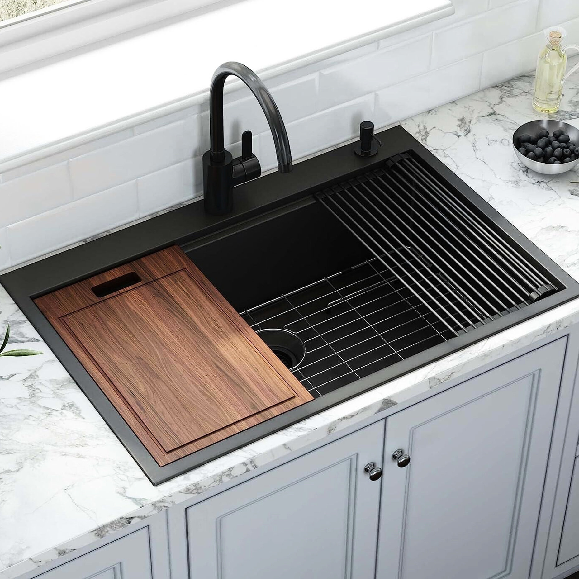 Wovilo Black Stainless Steel Sink 36Inch - 16 Gauge With Scratch ...