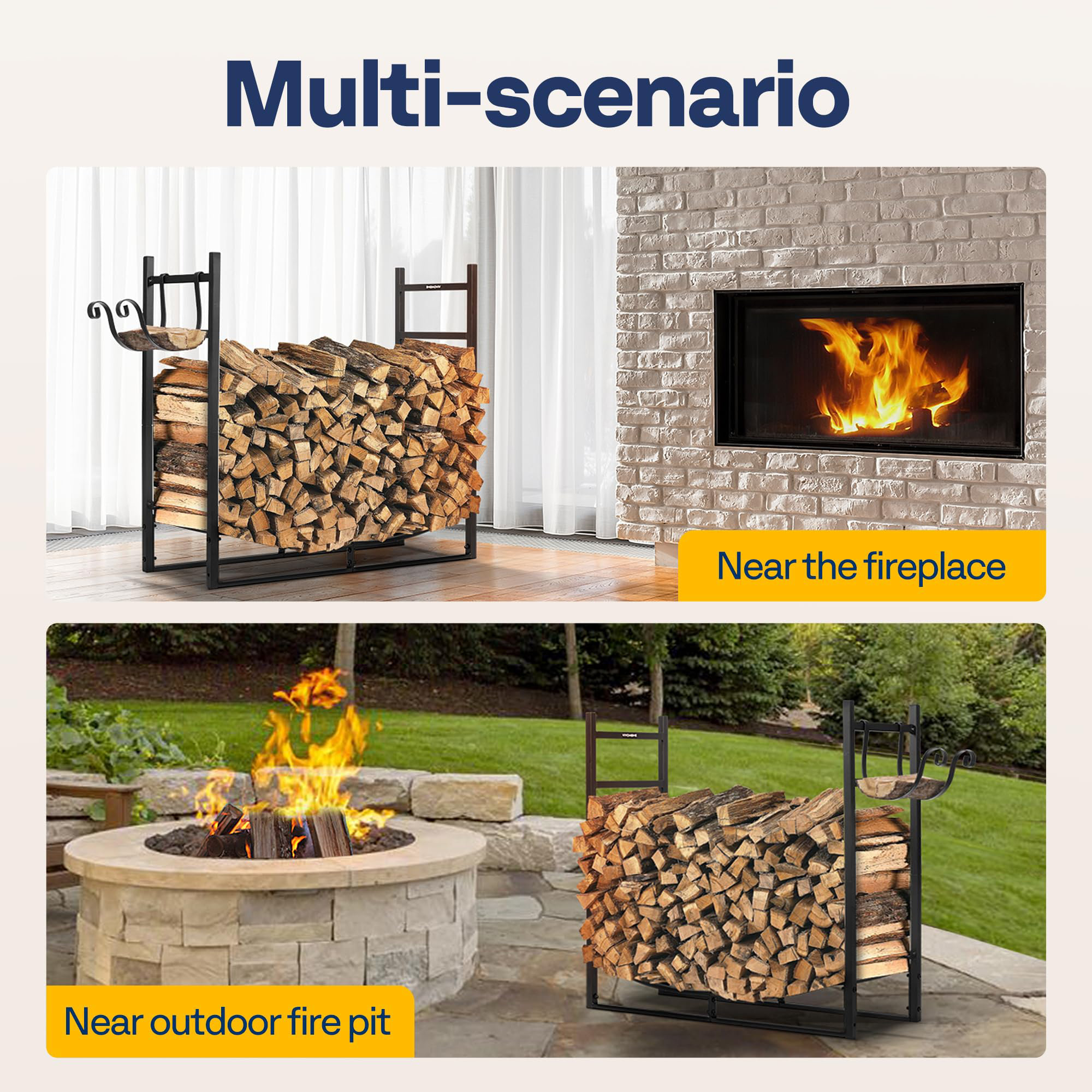 COAHAHA Heavy-Duty Black Firewood Rack - Weather & Rust Resistant ...